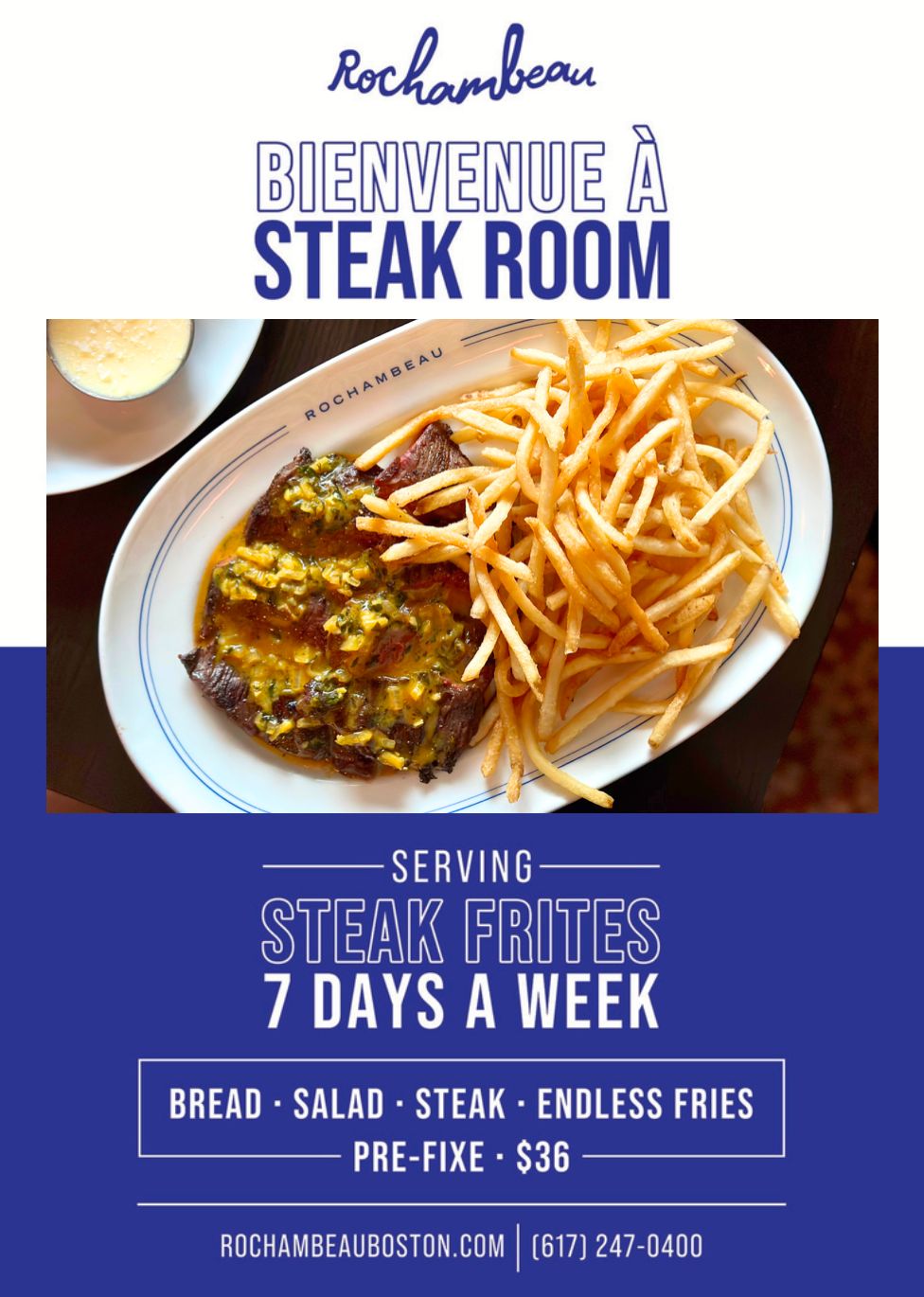 $36 Steak Frites Prix Fixe Menu Special at Rochambeau Back Bay - Joyraft