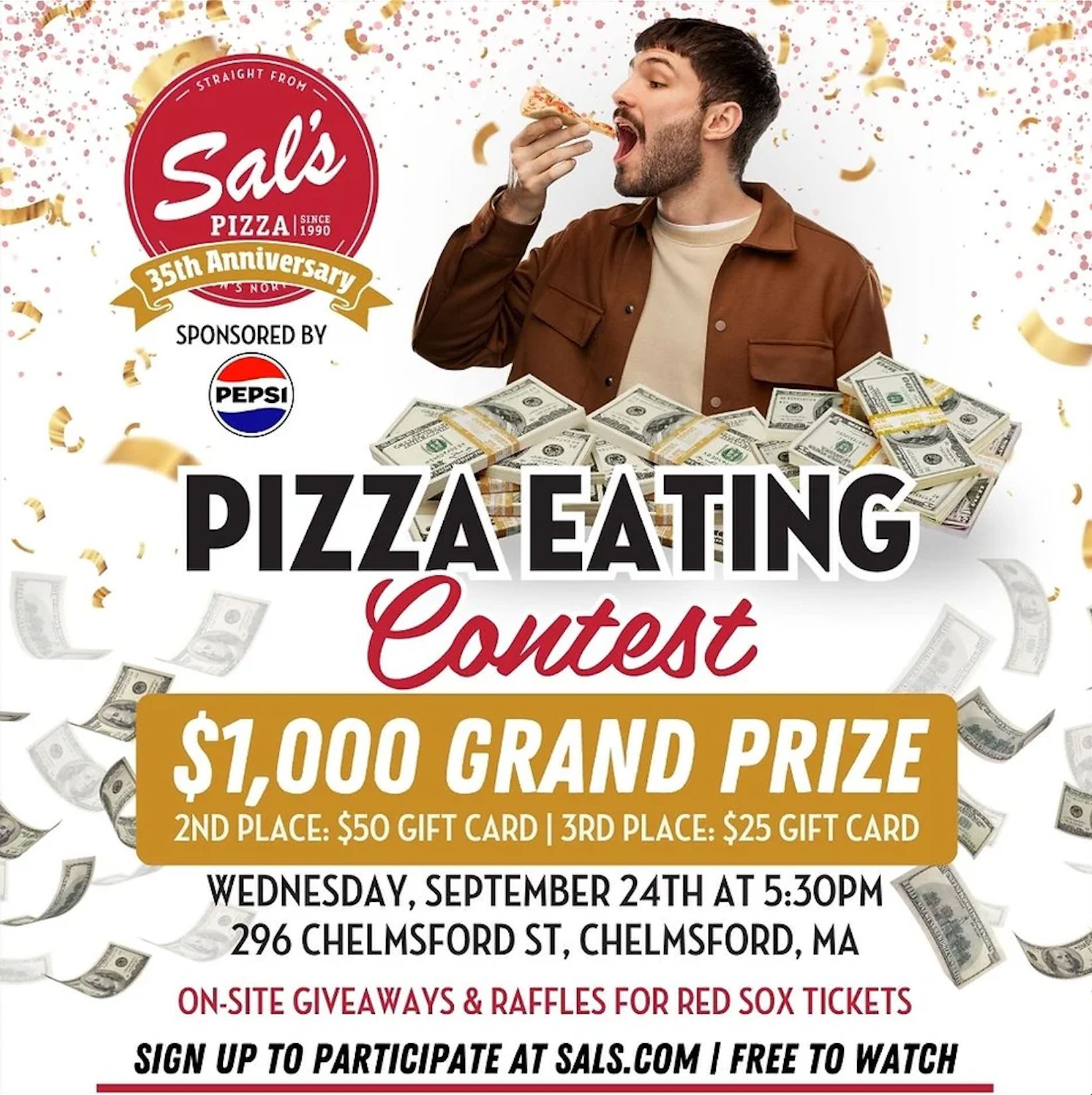 Sal’s Pizza Hosts Pizza Eating Contest in Chelmsford, MA [09/24/25]