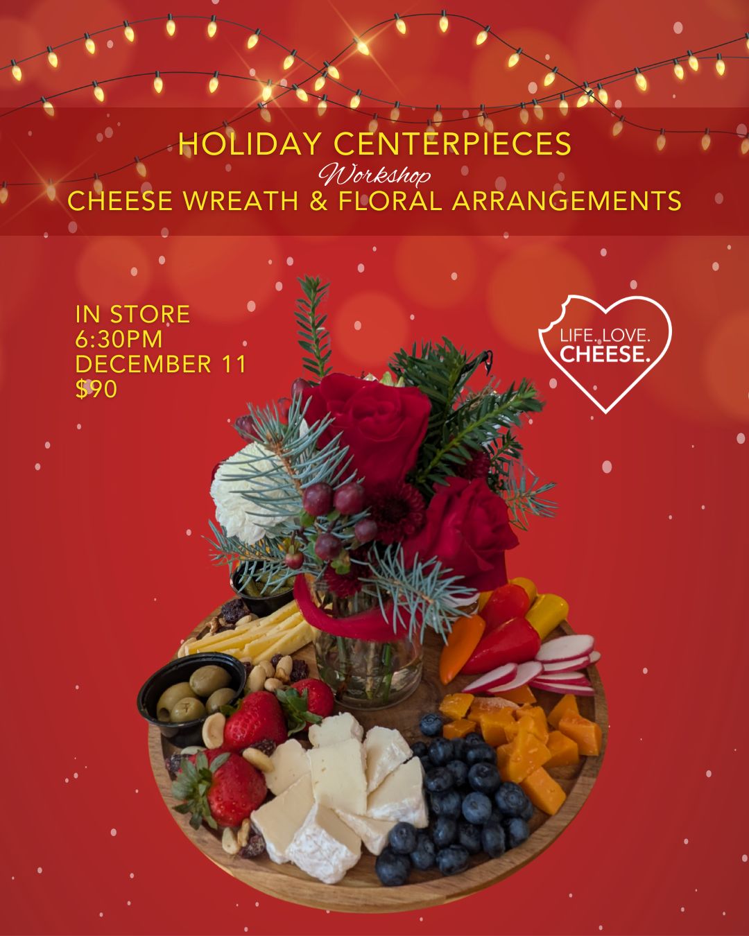 Holiday Centerpieces: Cheese Wreath & Florals with Posies ala Carte [12 ...
