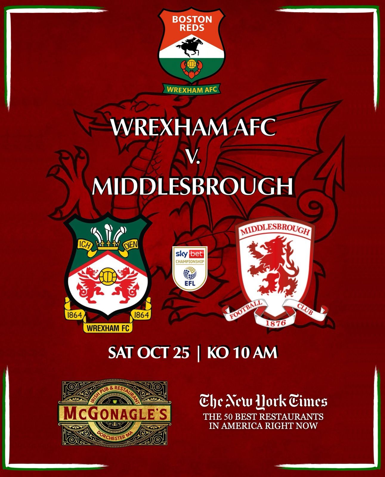 🎉 Wrexham AFC Watch Party – Hosted by Boston Reds! ⚽🍻 [10/25/25]